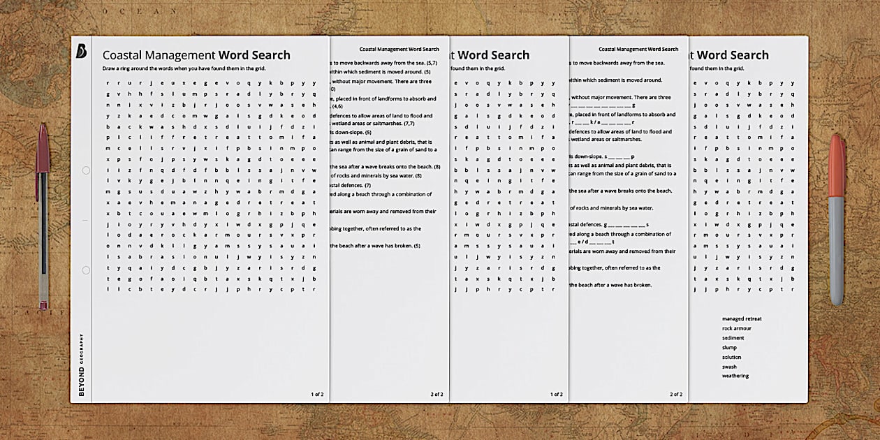Coastal Management Wordsearch | Geography | Beyond