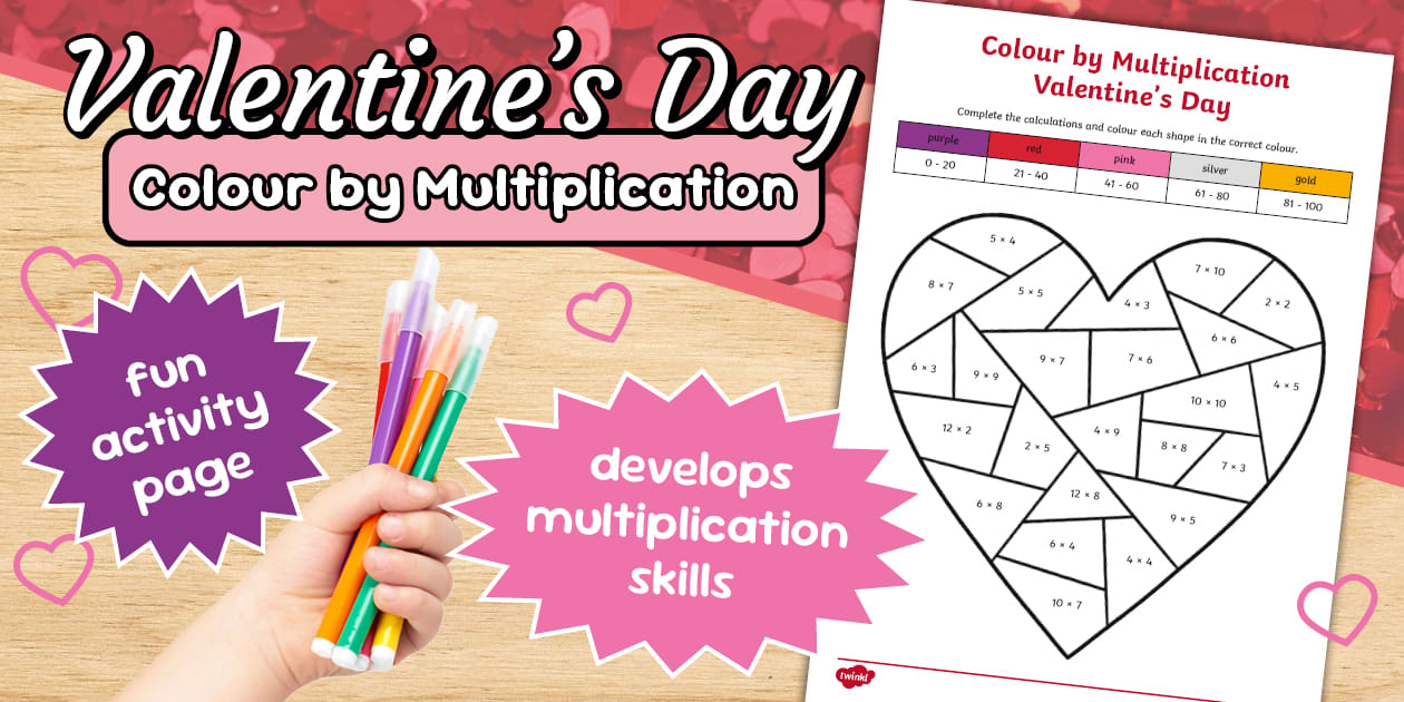 Colour by Multiplication Valentine's Day Activity Sheet