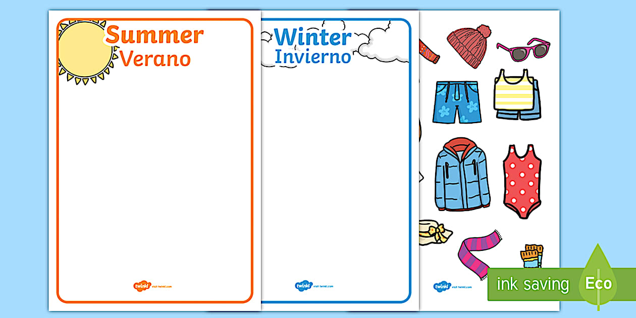 Winter and Summer Clothes Sorting Activity English/Spanish