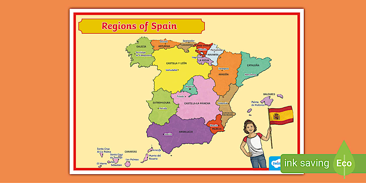 Regions of Spain Display Poster (teacher made) - Twinkl