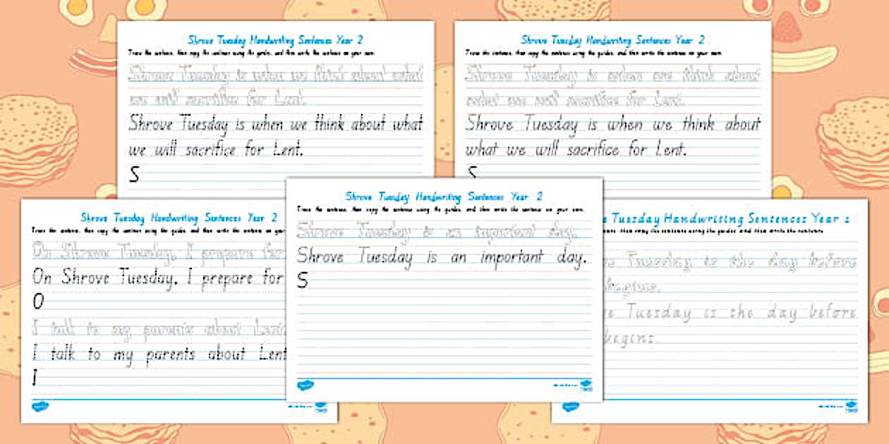 Shrove Tuesday Year 2 Practise Handwriting Worksheet