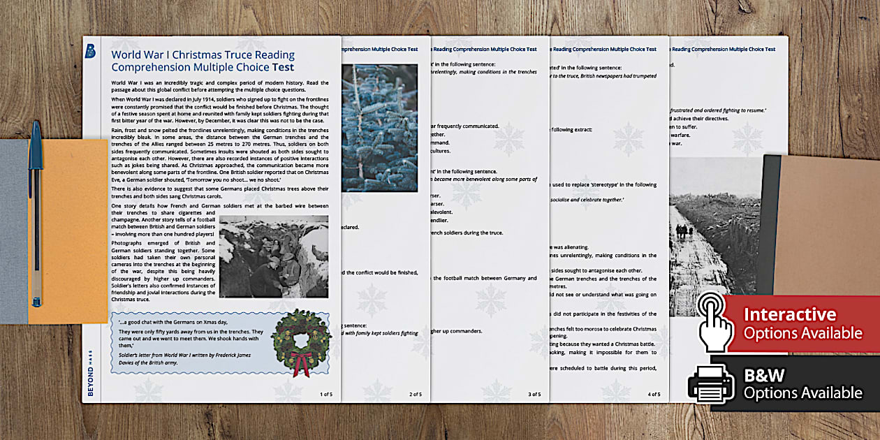 World War I Christmas Truce Comprehension Multiple Choice