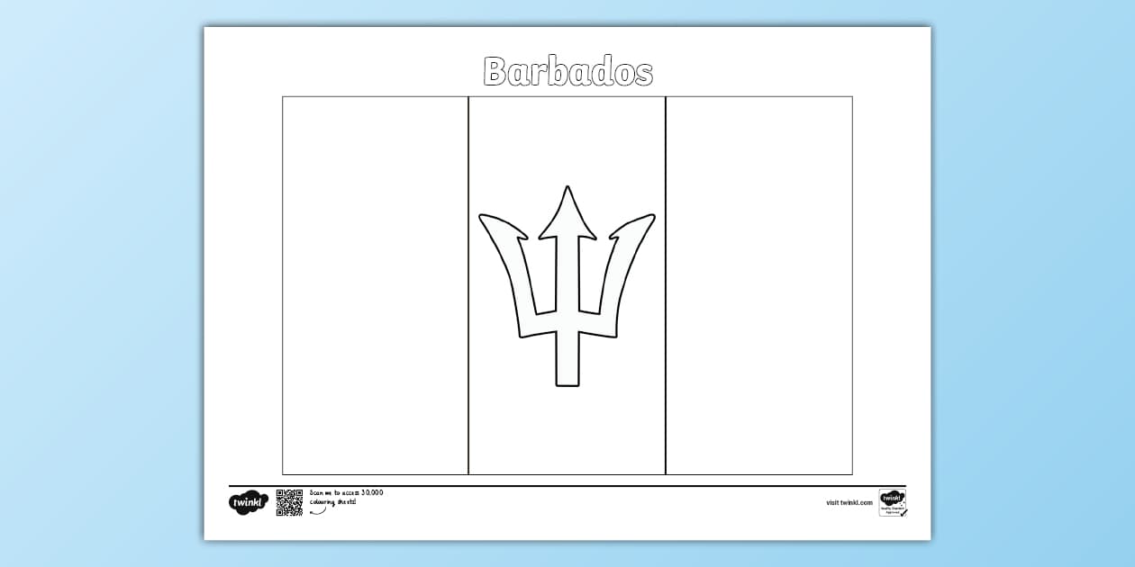 Barbados Flag Coloring Sheet (Teacher-Made) - Twinkl