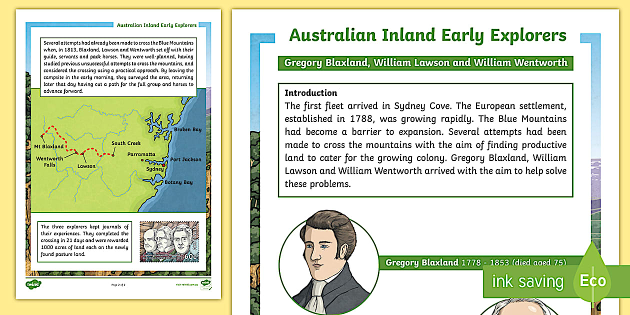 Australian Early Inland Explorers - Blaxland, Lawson and Wentworth Fact ...