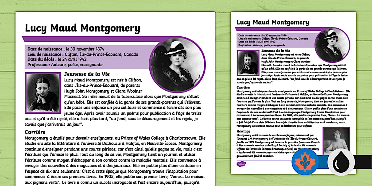 Lucy Maud Montgomery Remarkable Canadian Fact File French