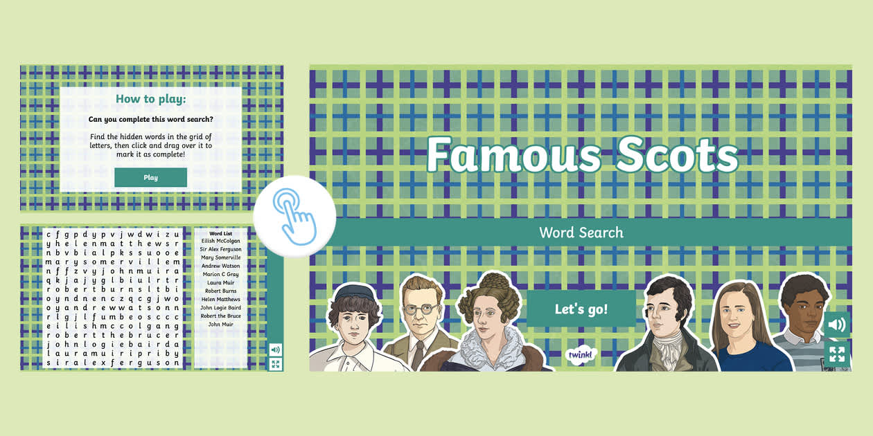 Famous Scots Interactive Word Search (l'enseignant a fait)