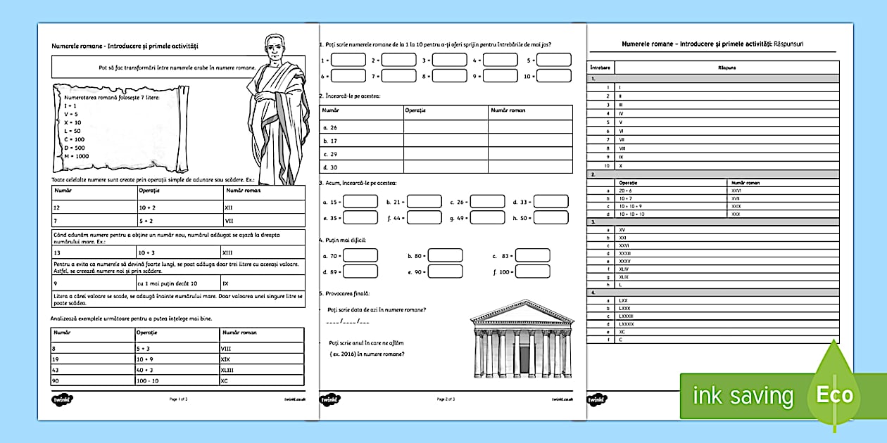 Cifrele romane: Introducere - Fișe de lucru - Twinkl