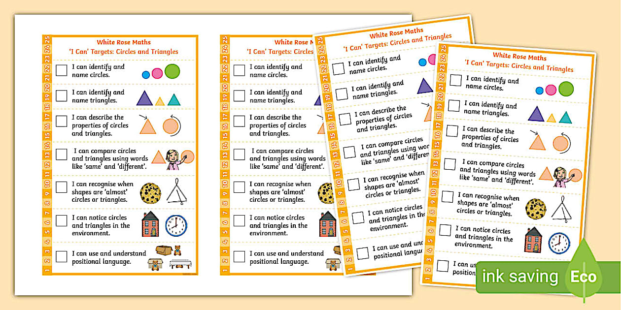 EYFS 'I Can' Bookmarks White Rose Maths: Circles & Triangles