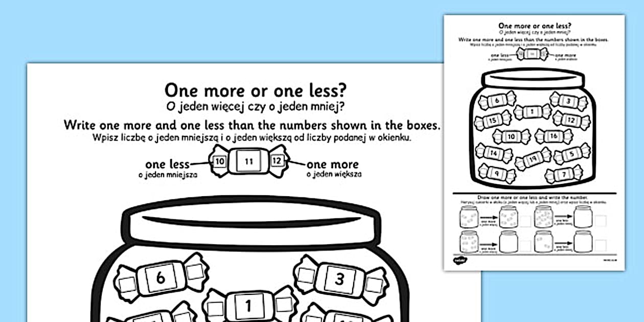 One More One Less Sweet Counting Worksheet Polish Translation