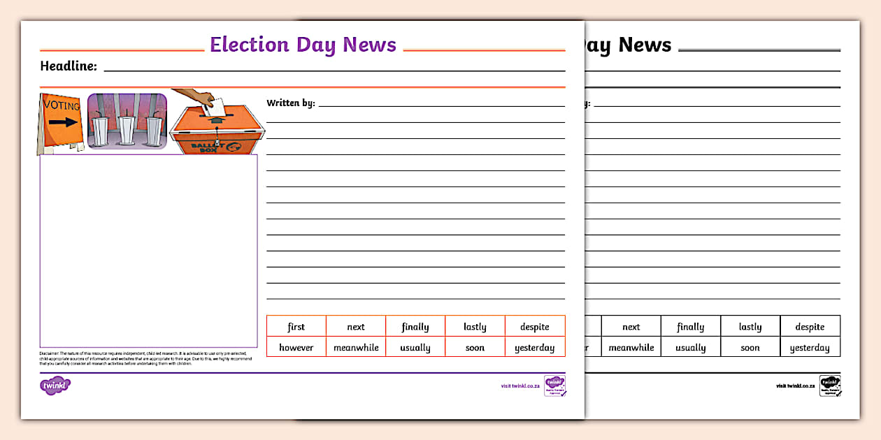 Election Day Newspaper Writing Template (teacher made)