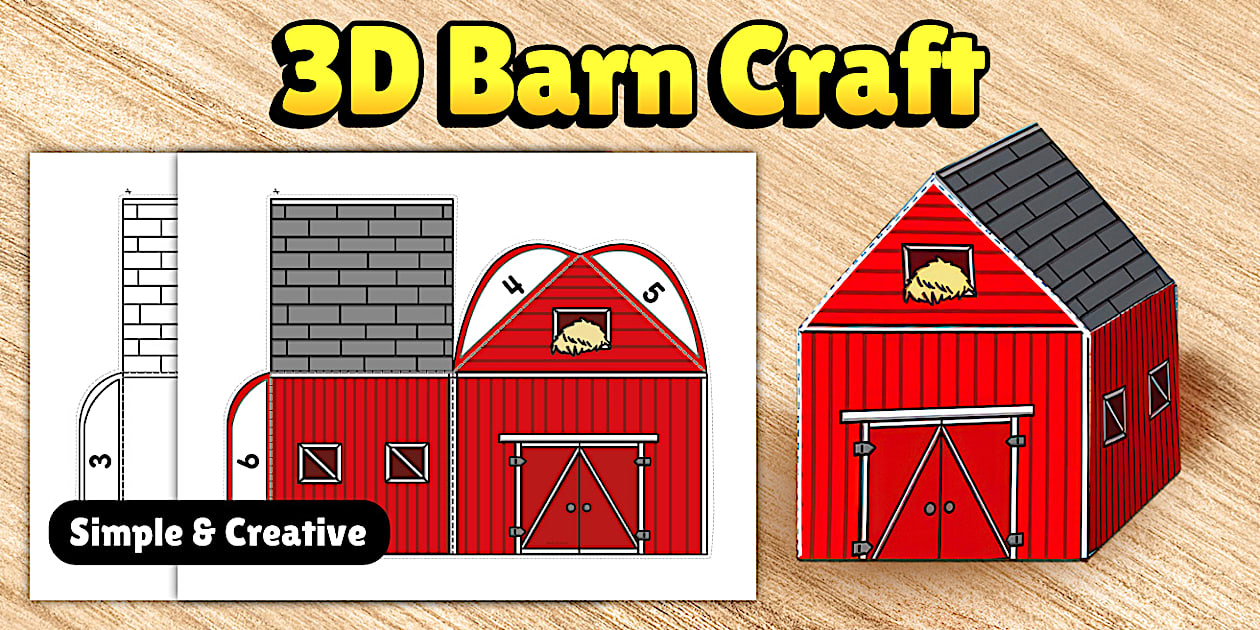 3D Barn Paper Craft (teacher made) - Twinkl