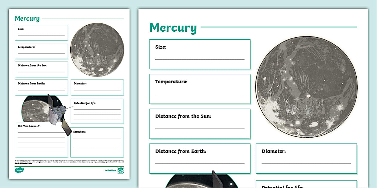 Mercury Fact File Template - Twinkl Science (teacher made)