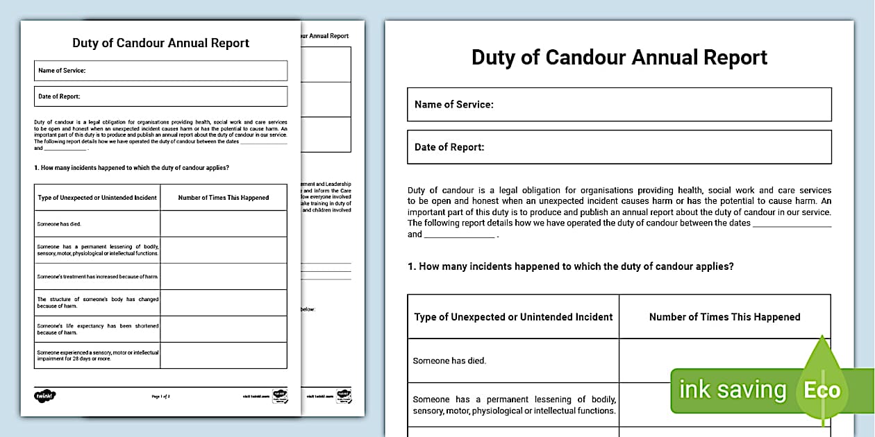 Duty of Candour Report Template (teacher made) - Twinkl