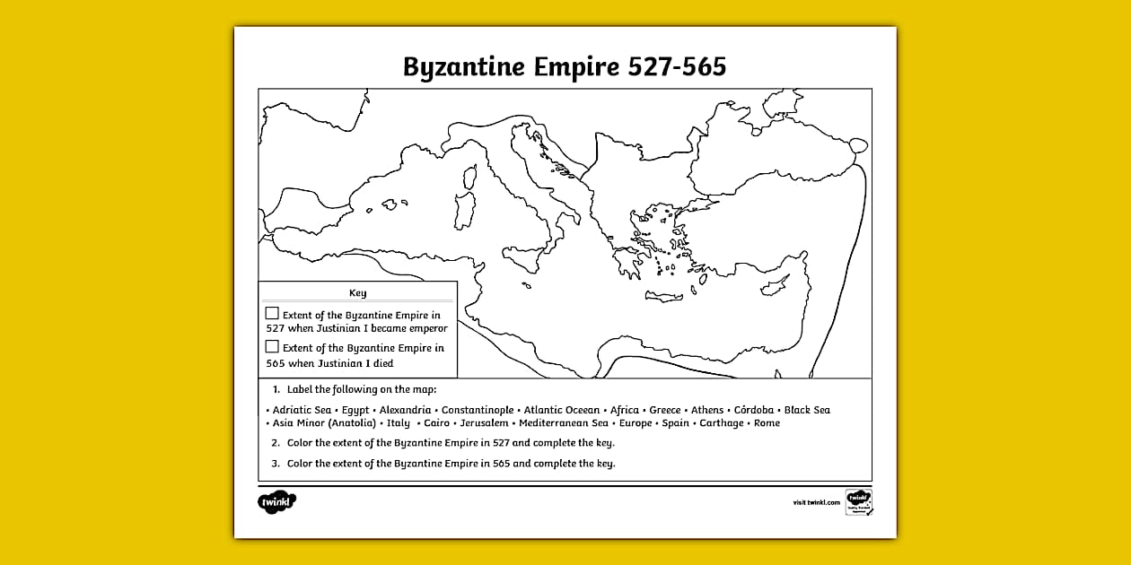 Byzantine Empire Map Worksheet for 6th-8th Grade - Twinkl