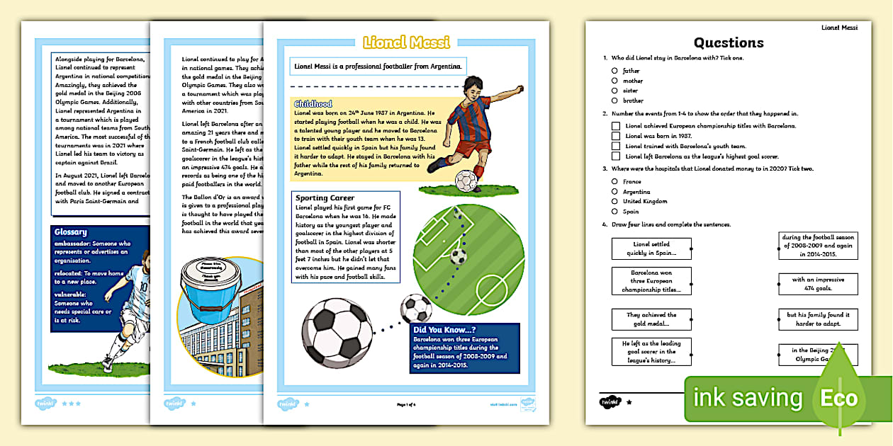 LKS2 Lionel Messi Differentiated Reading Comprehension