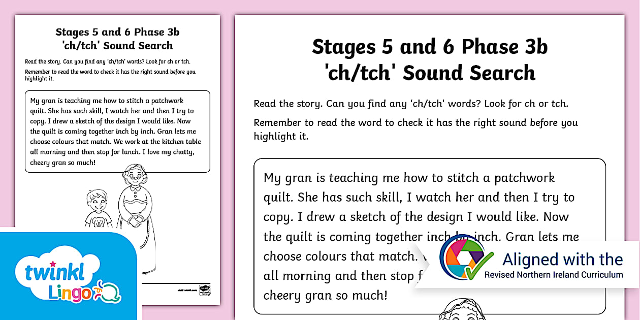 NI Linguistic Phonics 3b ‘ch/tch’ Sound Search Worksheet