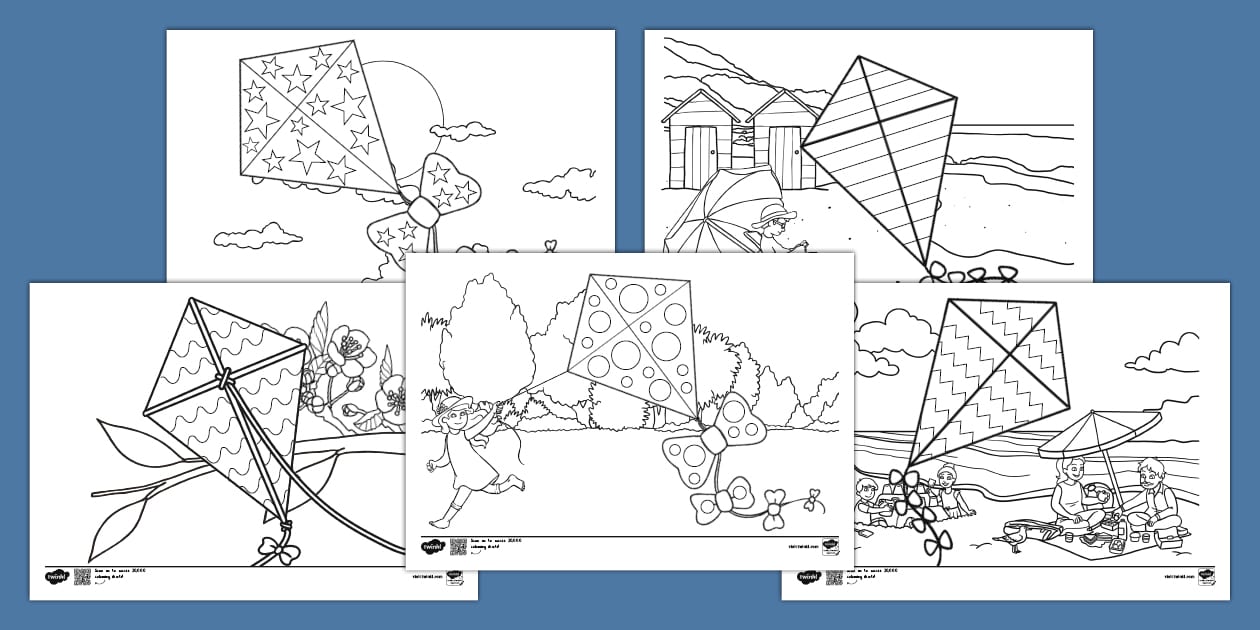 Patterned Kite Colouring Pages (teacher made) - Twinkl
