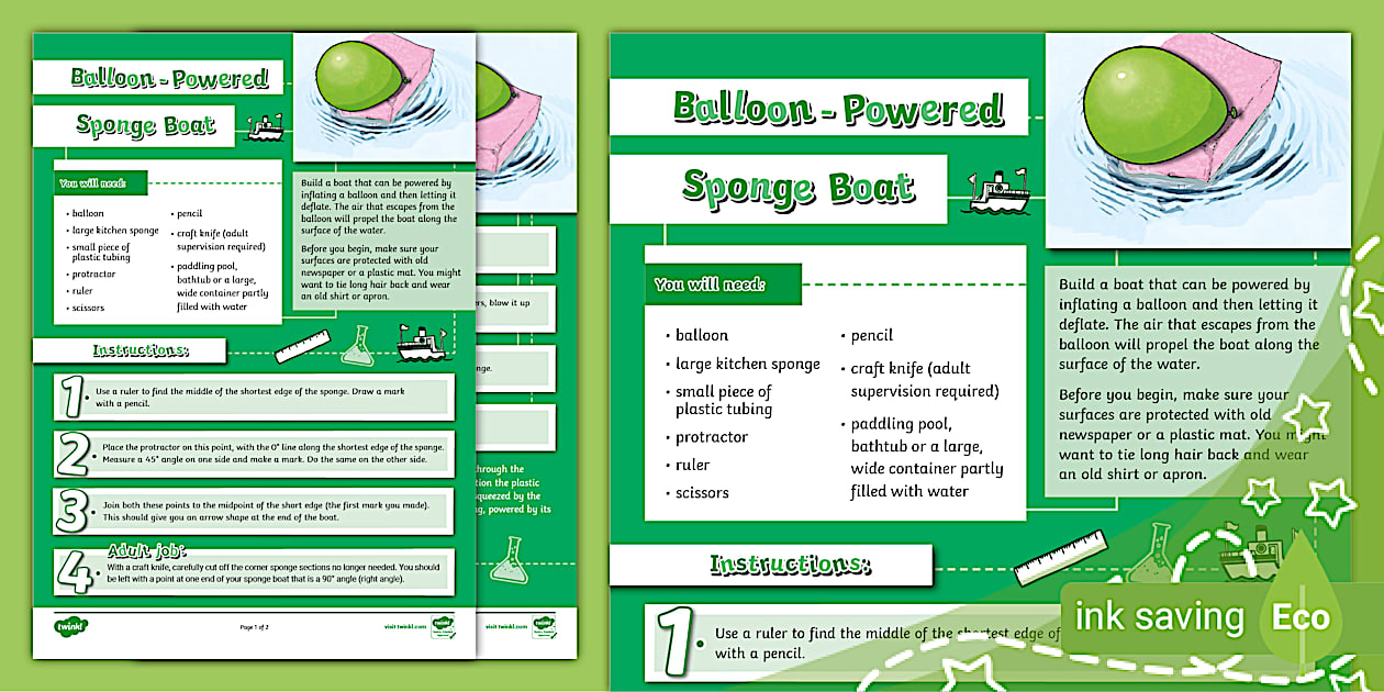 Balloon-Powered Sponge Boat (teacher made) - Twinkl