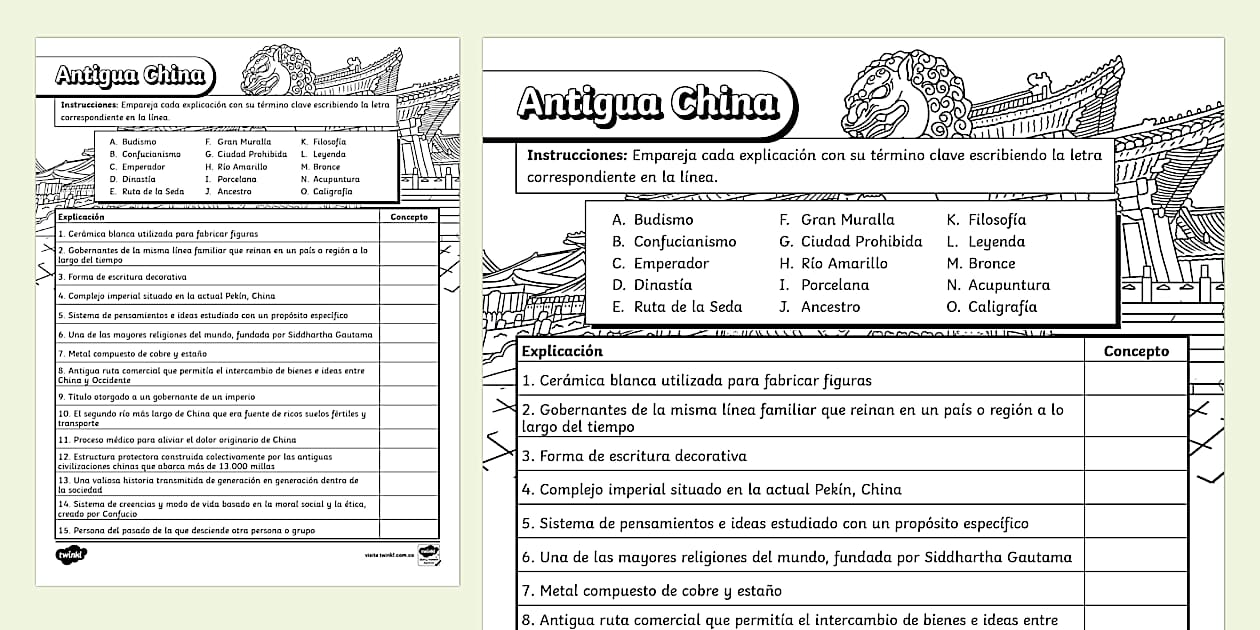 Actividad de Correspondencia Antigua China - Twinkl Colombia