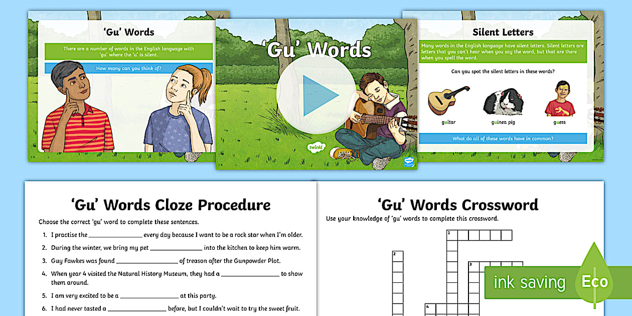 'Gu' Words Activity Pack