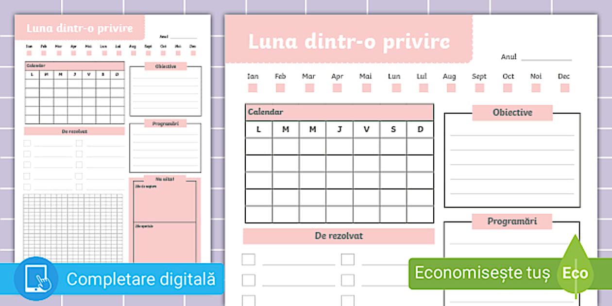Luna mea dintr-o privire – Agendă (teacher made) - Twinkl