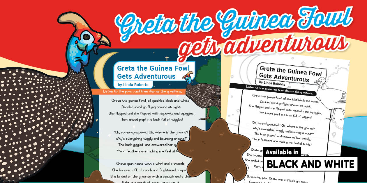 English - Poem: Greta the Guinea Fowl Gets Adventurous.