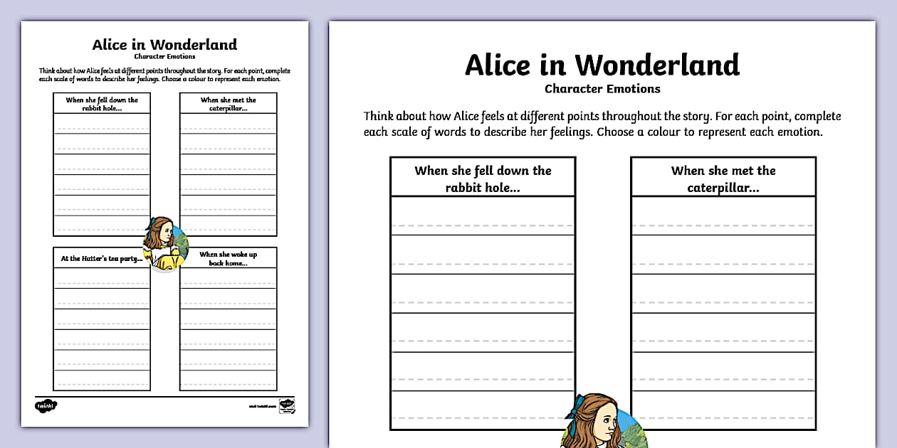 KS2 Alice in Wonderland Emotions Worksheets - KS2 - Twinkl