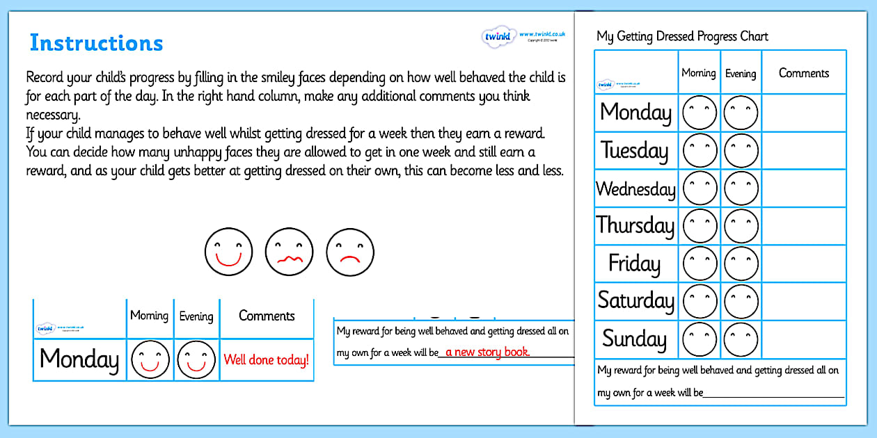 Getting Dressed Behaviour Chart | Easy to Print | Twinkl