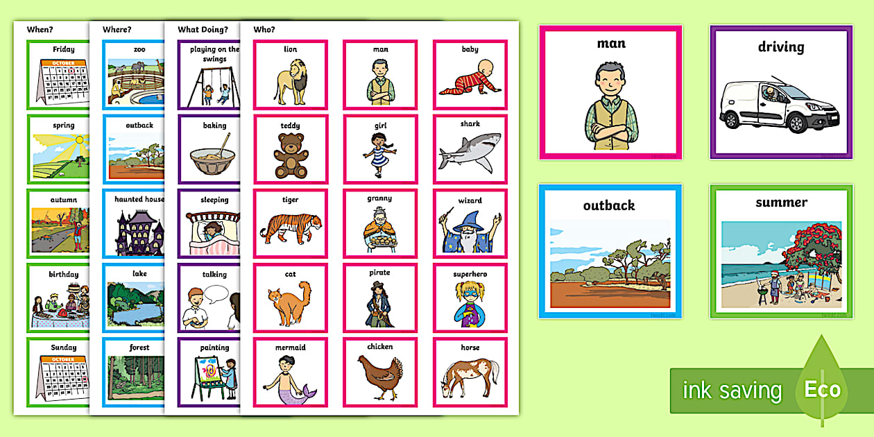 SA Who, What, Where, When Silly Sentence Word Cards - Twinkl
