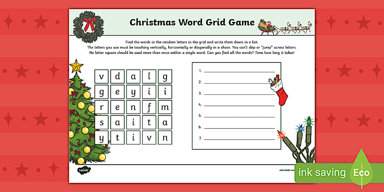Christmas Word Grid Game (teacher made) - Twinkl
