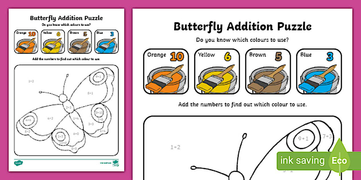 Butterfly Addition Puzzle (teacher made) - Twinkl