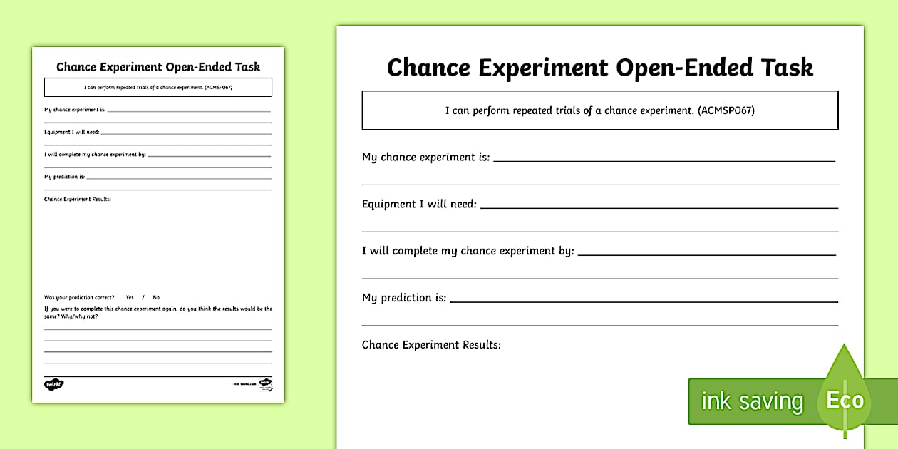 Chance Experiment Open-Ended Worksheet / Worksheet - Twinkl
