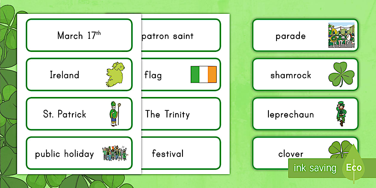 St. Patrick's Day Vocabulary Cards | ELA | Twinkl