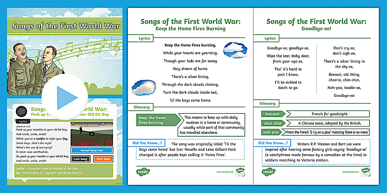 WW1 Songs KS2 - Songs of the First World War Pack - Twinkl
