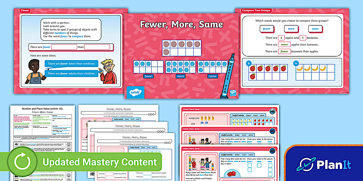 👉 Y1 Fewer, More, Same PlanIt Maths Lesson 16 - Twinkl