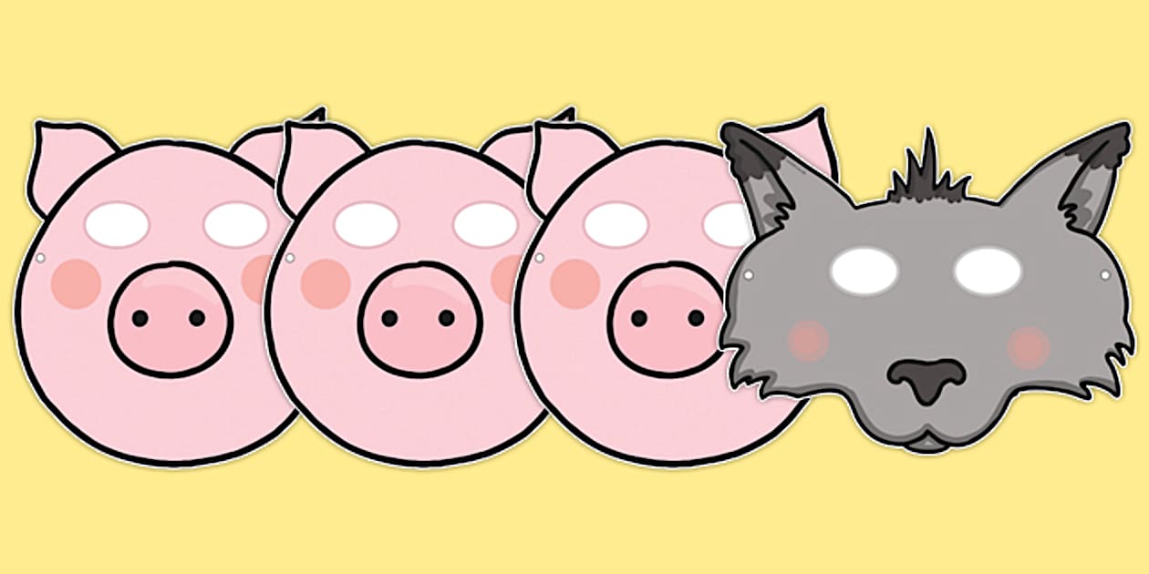 Black and White Mygydau Chwarae Rôl Y Tri Mochyn Bach