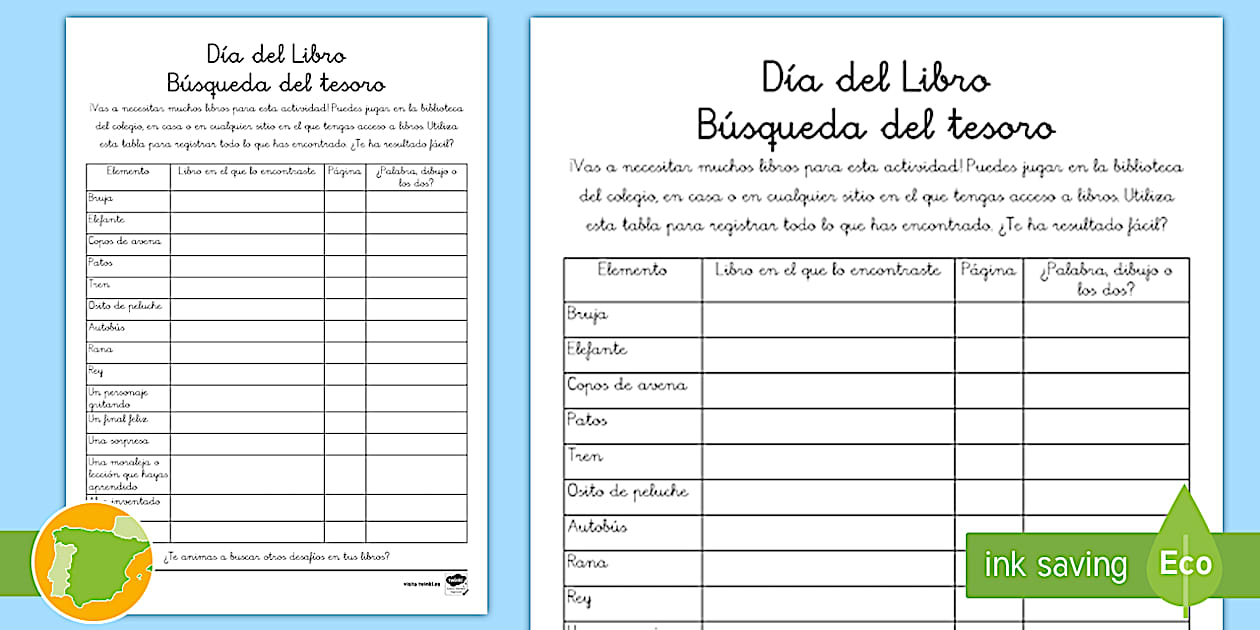 Ficha de actividad: Búsqueda del tesoro - Día del Libro