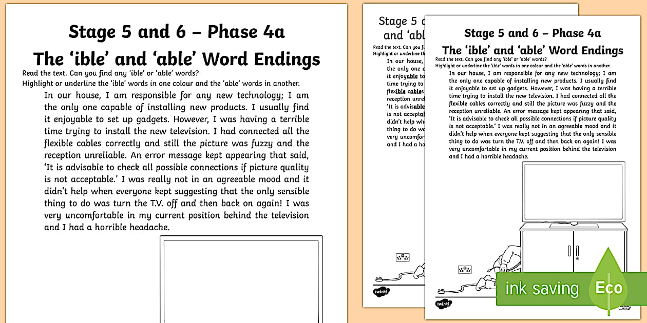 Northern Ireland Linguistic Phonics Stage 5 and 6, Phase 4a, 'ible' and ...