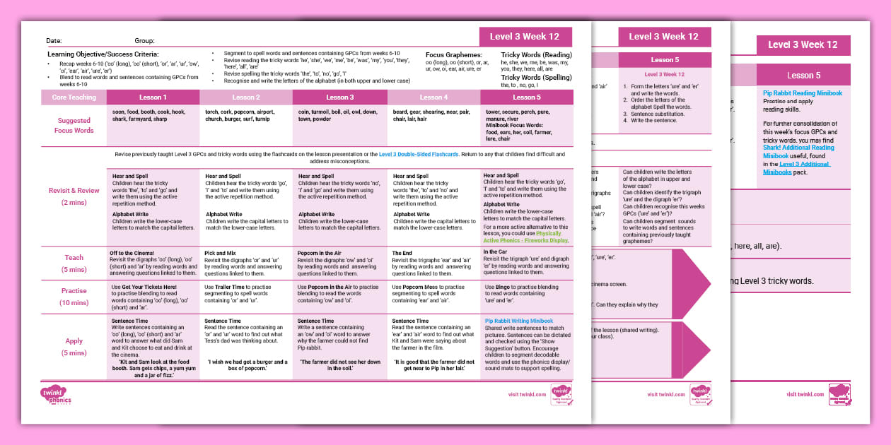Recap Level 3 Weekly Plans - Level 3 Week 12