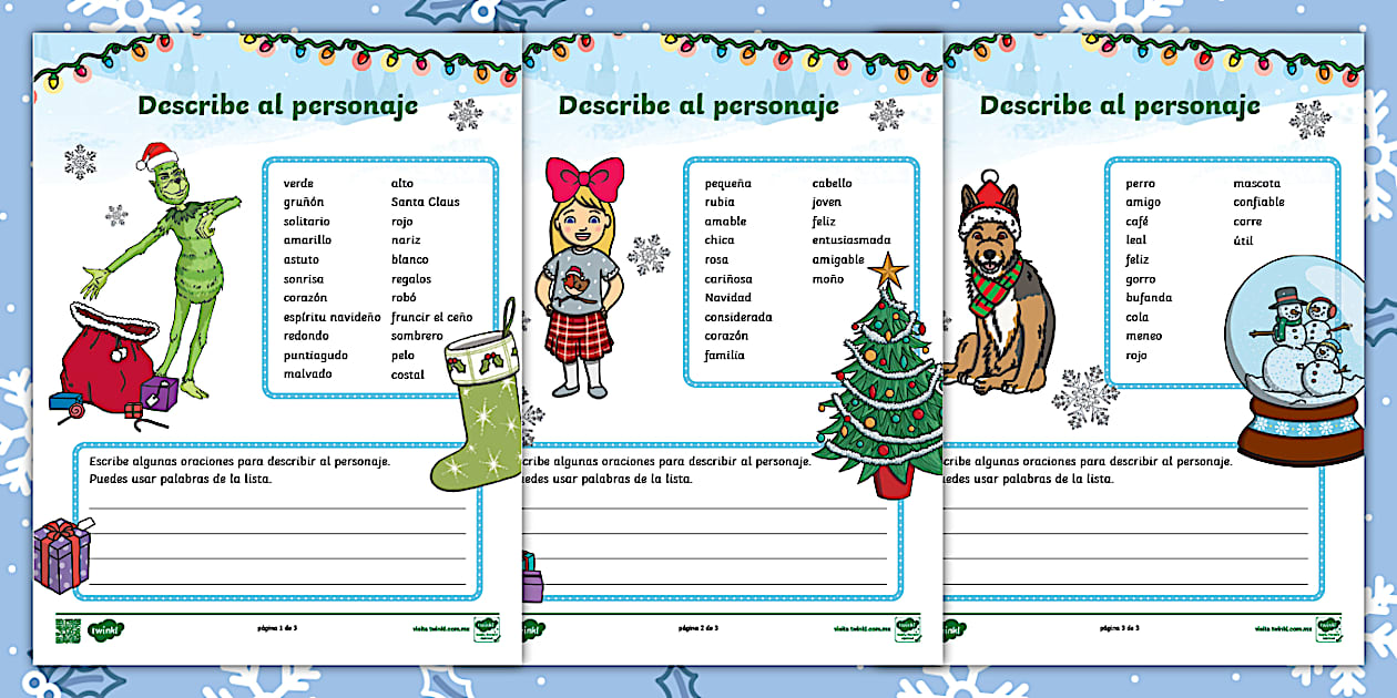 Descripción de personajes de Navidad (Hecho por educadores)