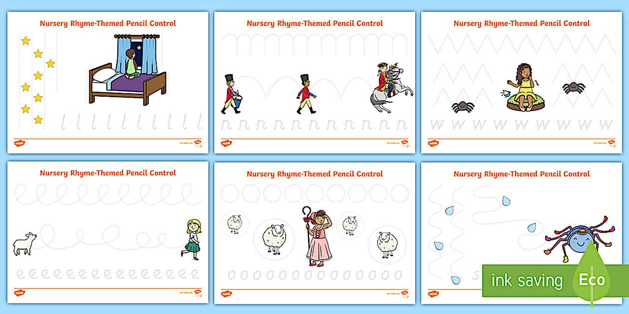 Nursery Rhyme-Themed Pencil Control Worksheets - Twinkl