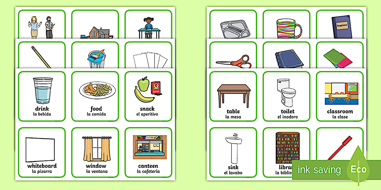 EAL Everyday Objects at School Cards - English / Spanish - EAL, Everyday