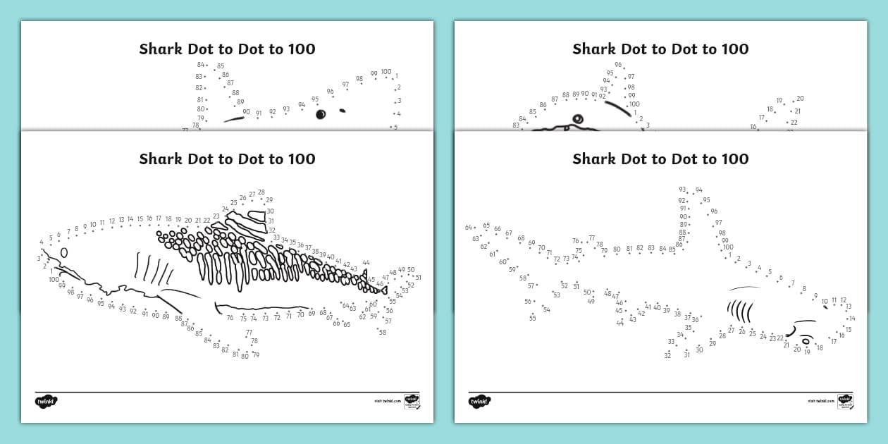 Sharks Dot to Dot to 100 Activity - Twinkl - KS1 - Twinkl