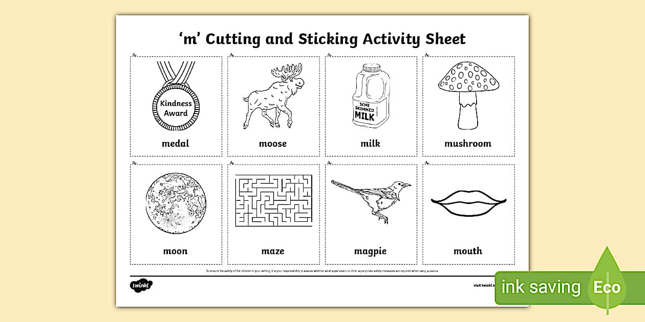 'm' Cutting and Sticking Activity (Teacher-Made) - Twinkl