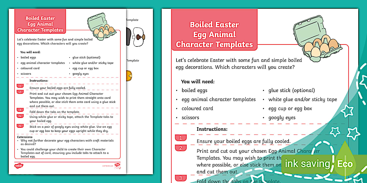 Boiled Easter Egg Animal Character Templates - Twinkl