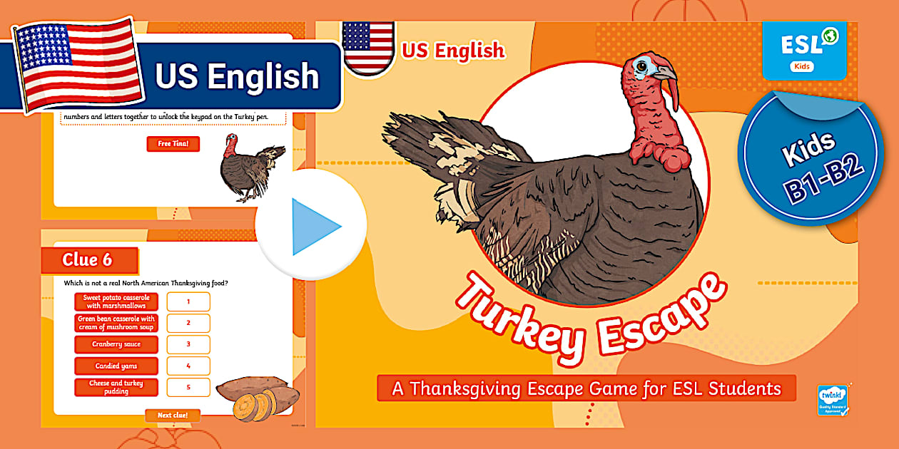 Turkey Escape - Thanksgiving ESL Game {Kids} (teacher made)