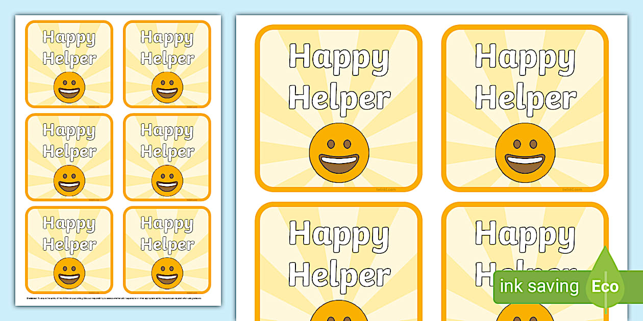 Happy Helper Badges, Helpful In The Classroom (teacher made)