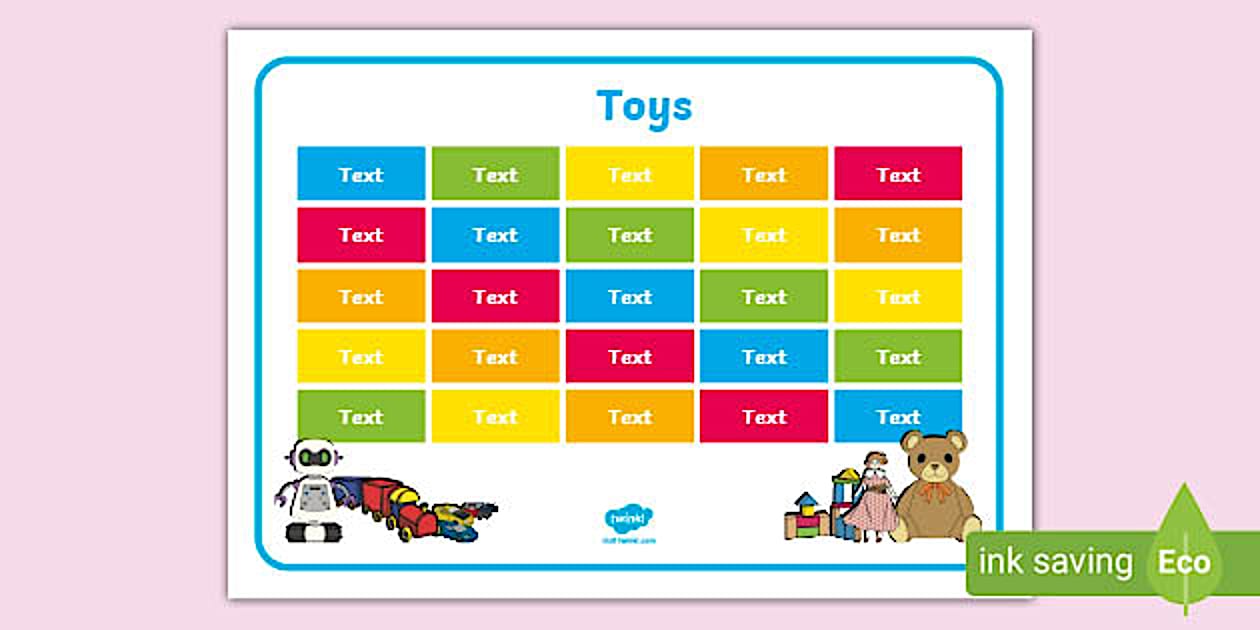 Black and White Toys Themed Editable Word Mat (teacher made)