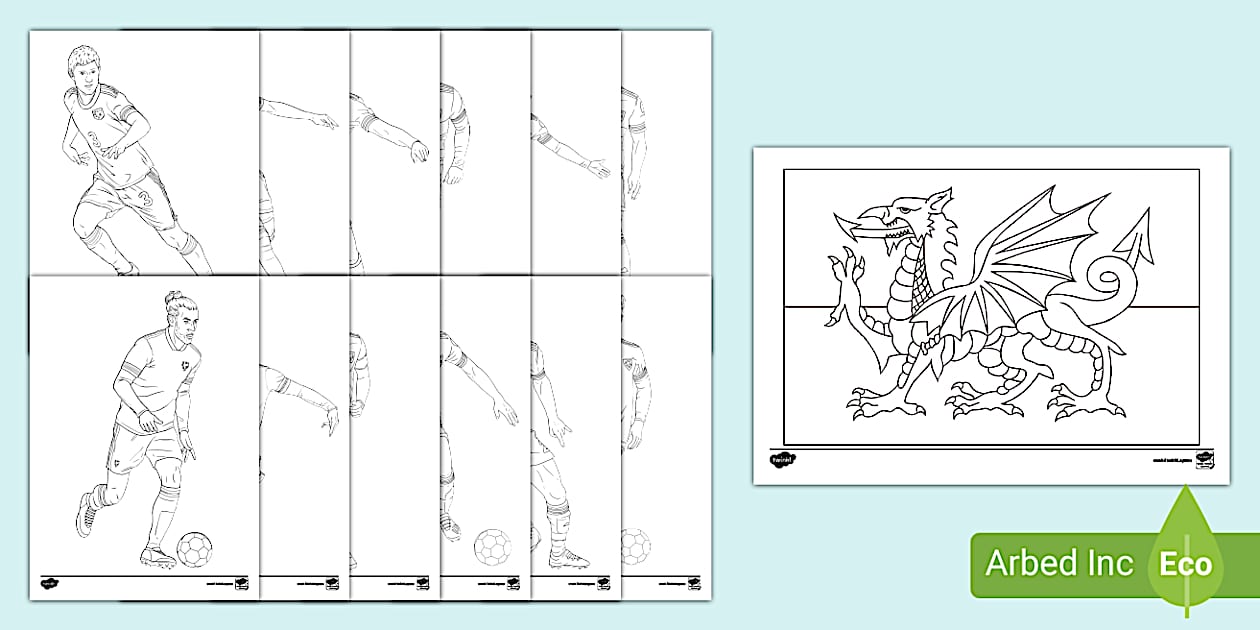 Lliwio Pêl Droed Cymru / Wales Football Colouring - Twinkl