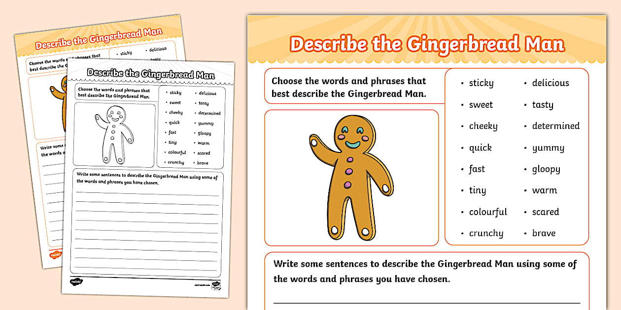 Describe the Gingerbread Man Worksheet (teacher made)